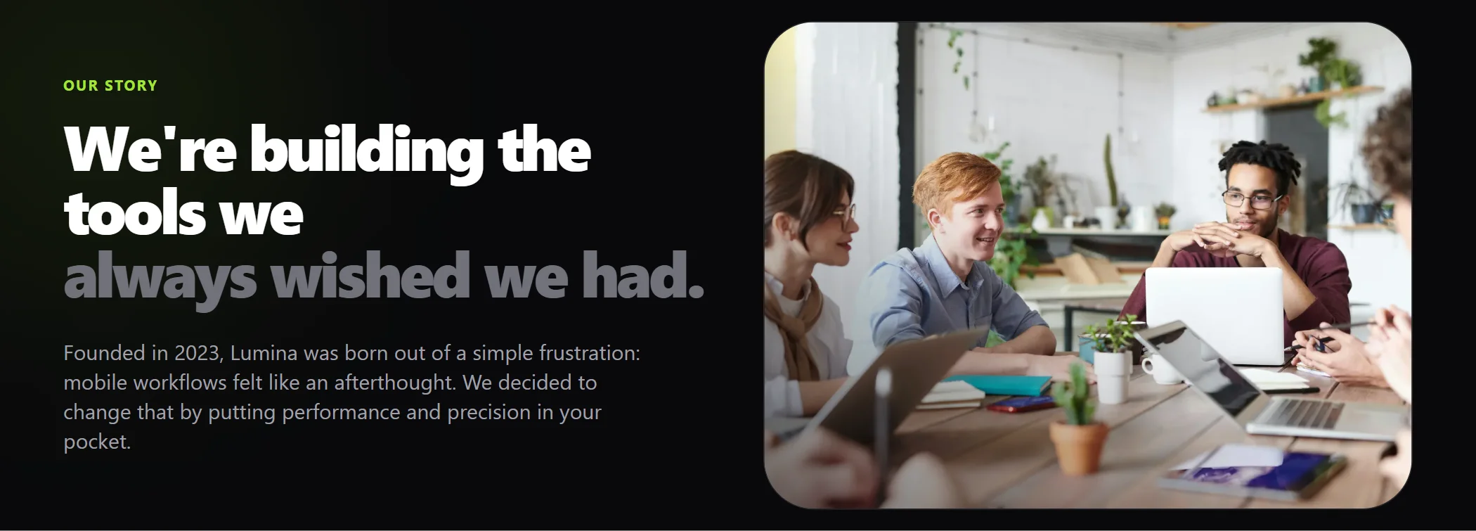 About-us Mobile App Dark Landing Page Component | LandingGo